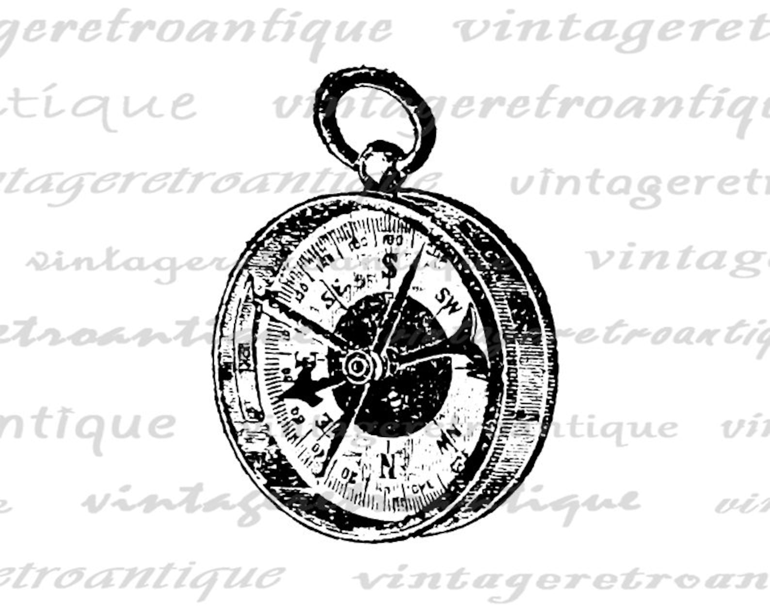 Antique Compass Printable Image Digital Compass Graphic - Etsy