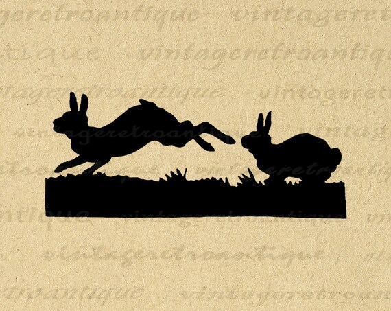 Printable Rabbits Silhouette Digital Image Bunny Illustration - Etsy