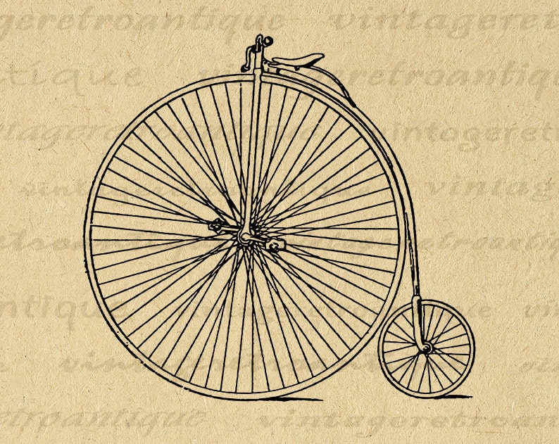 Antique High Wheel Bicycle Digital Image Graphic Illustration Printable ...