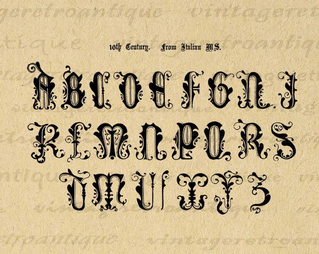 Digital Image Elegant Alphabet Printable Fancy Italian Alphabet Letters ...