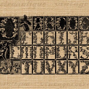 Printable Graphic Antique Floral Alphabet Digital Decorative Flower ...