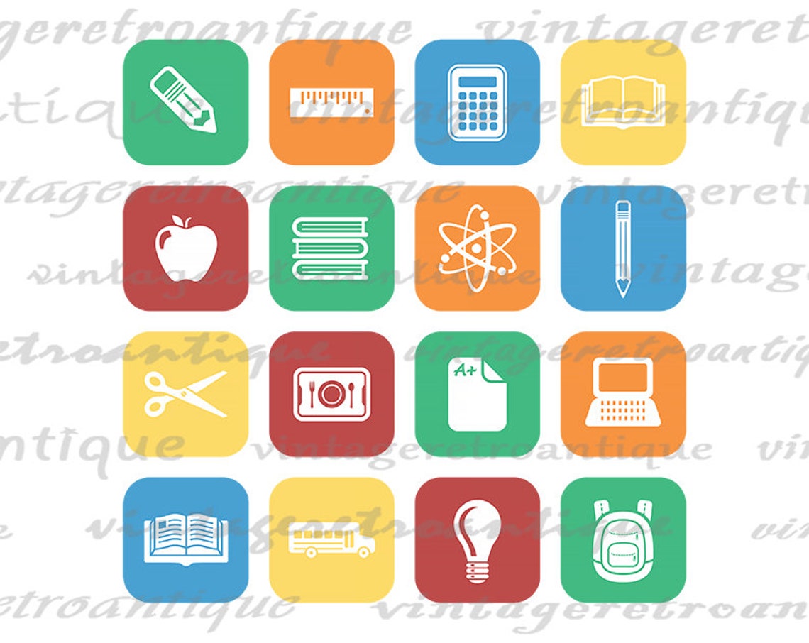 Printable School Icons Collage Sheet Graphic Digital Education Artwork ...