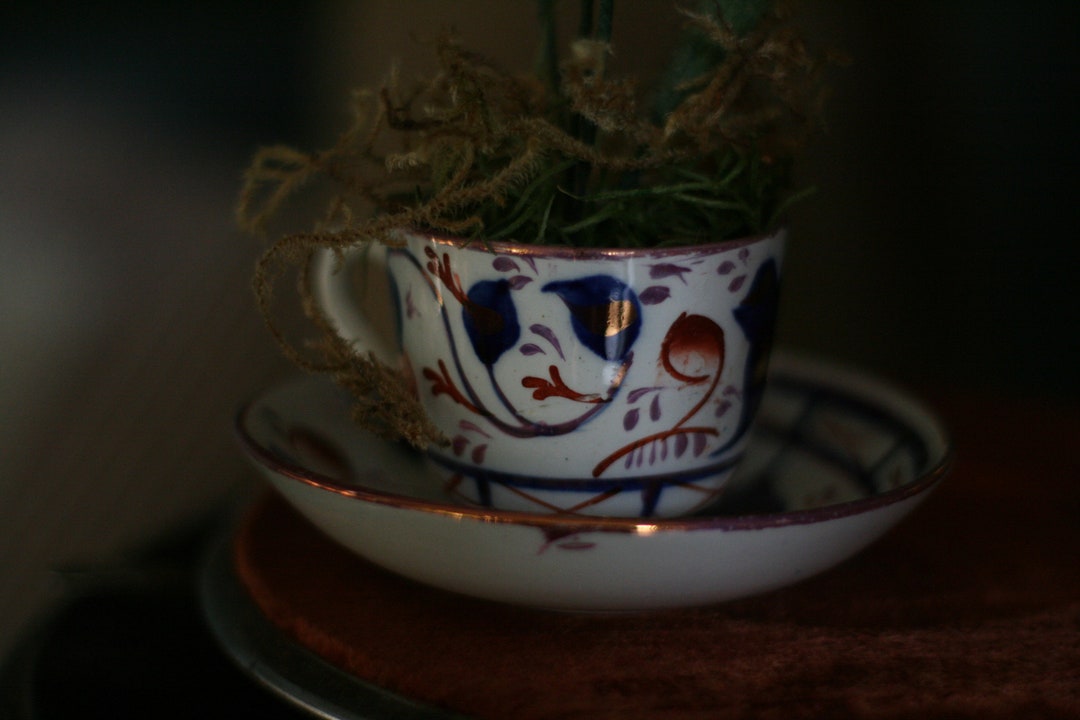 Antique Gaudy Welsh Tea Cup and Saucer Miniature Cup and Saucer Felted ...