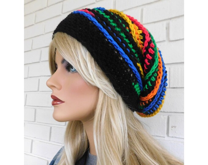 Colorful Slouchy Beanie Hat, Women's Hat, Handmade, Boho Accessory ...