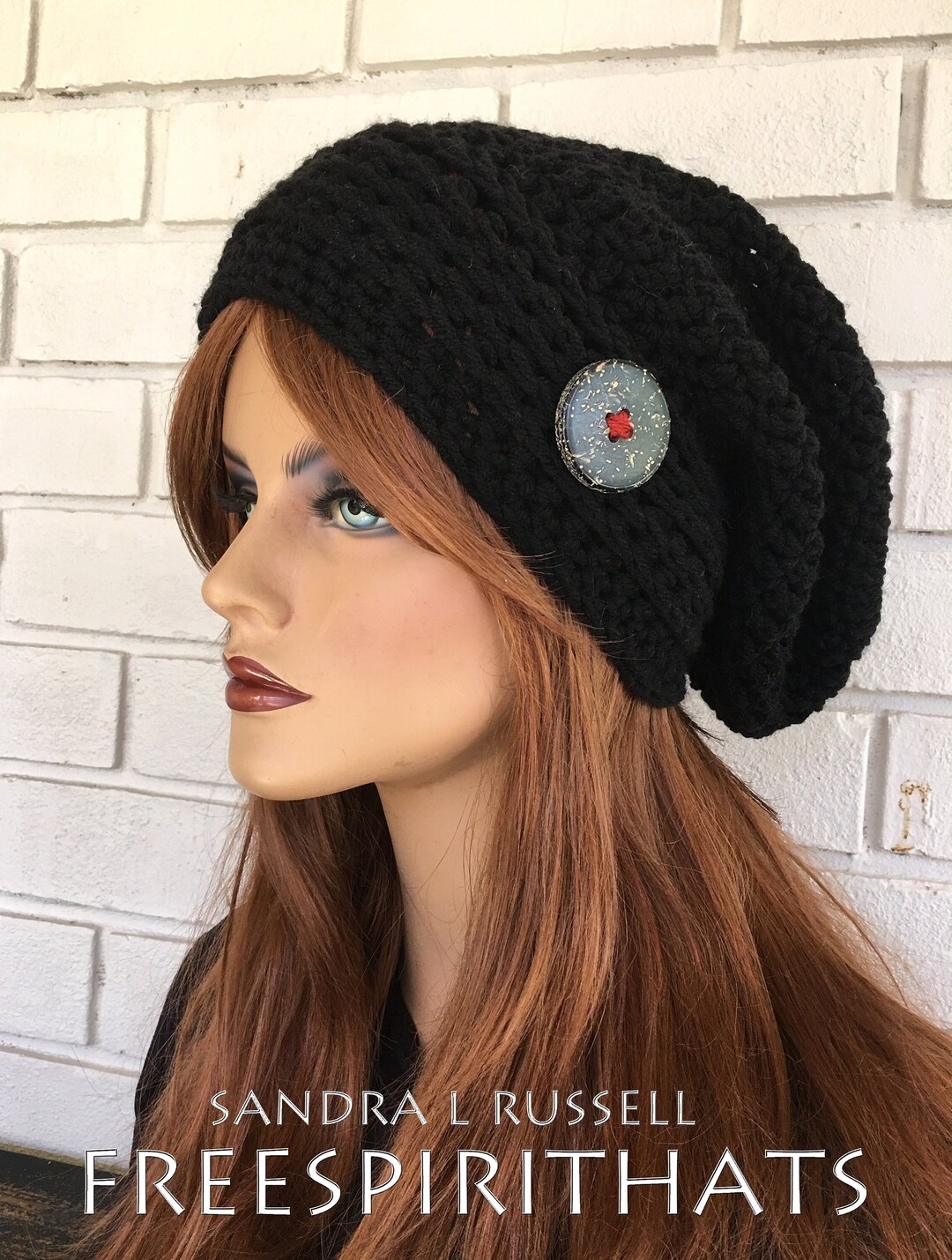 Black Slouchy Hat, Boho, Retro, Hippie Fashion, Hand Crocheted, Women ...