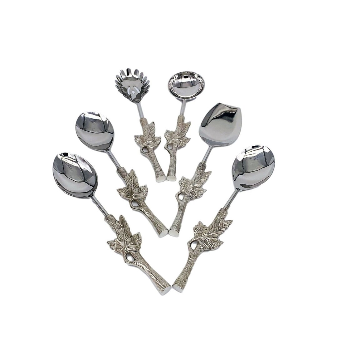 Stylish and Luxurious Set of 6 Stainless Steel Serving Spoons - Etsy UK