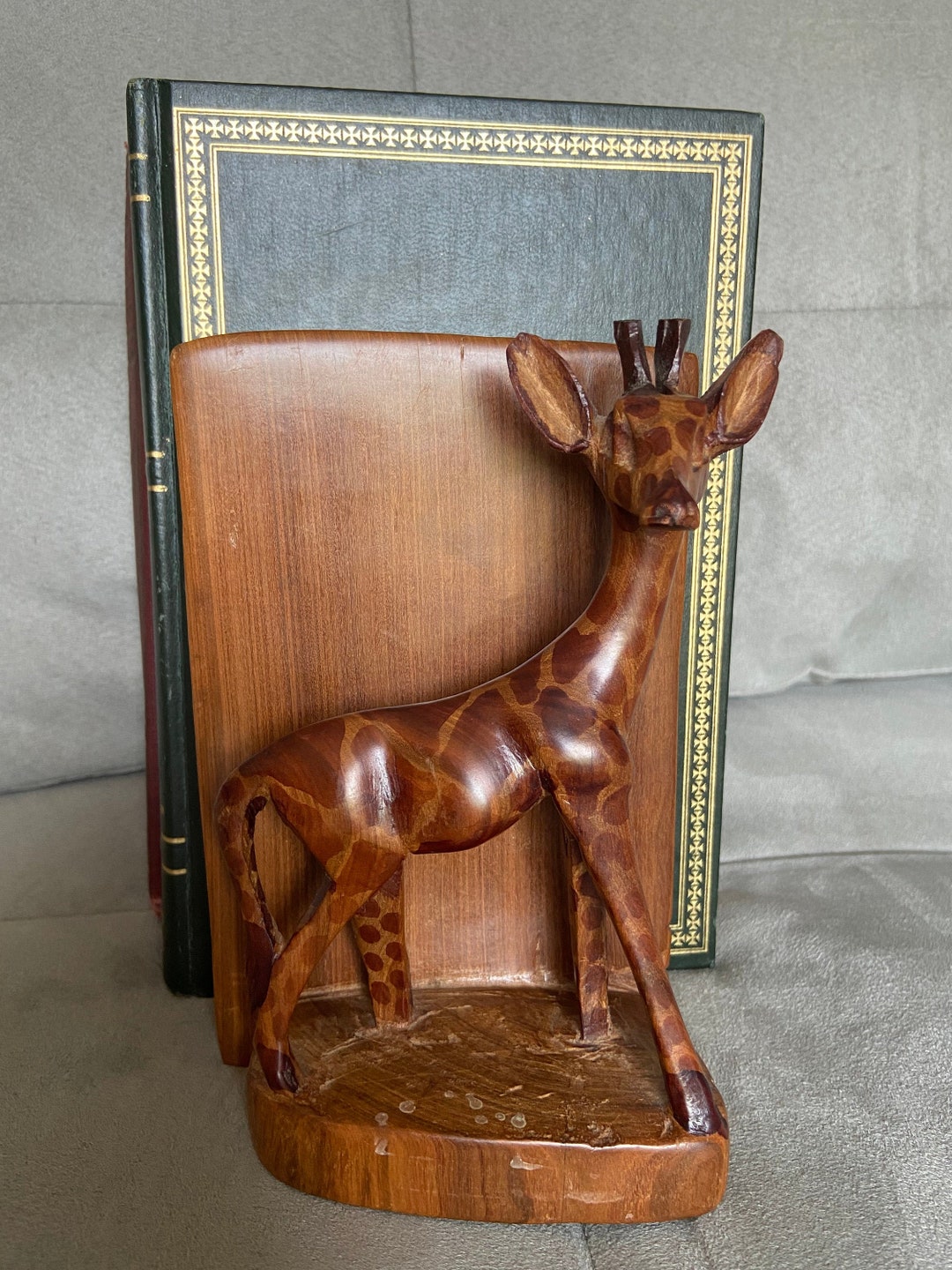 Carved Giraffe Bookend, Vintage Wooden Figurine, Boho Safari Decor - Etsy