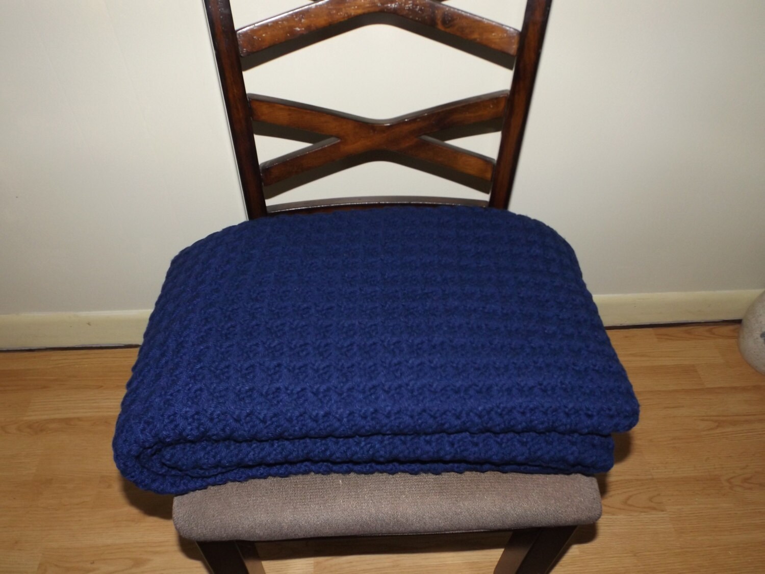 Dark Blue Crocheted Afghan/soft Navy Blue Blanket/dark Blue Crocheted ...
