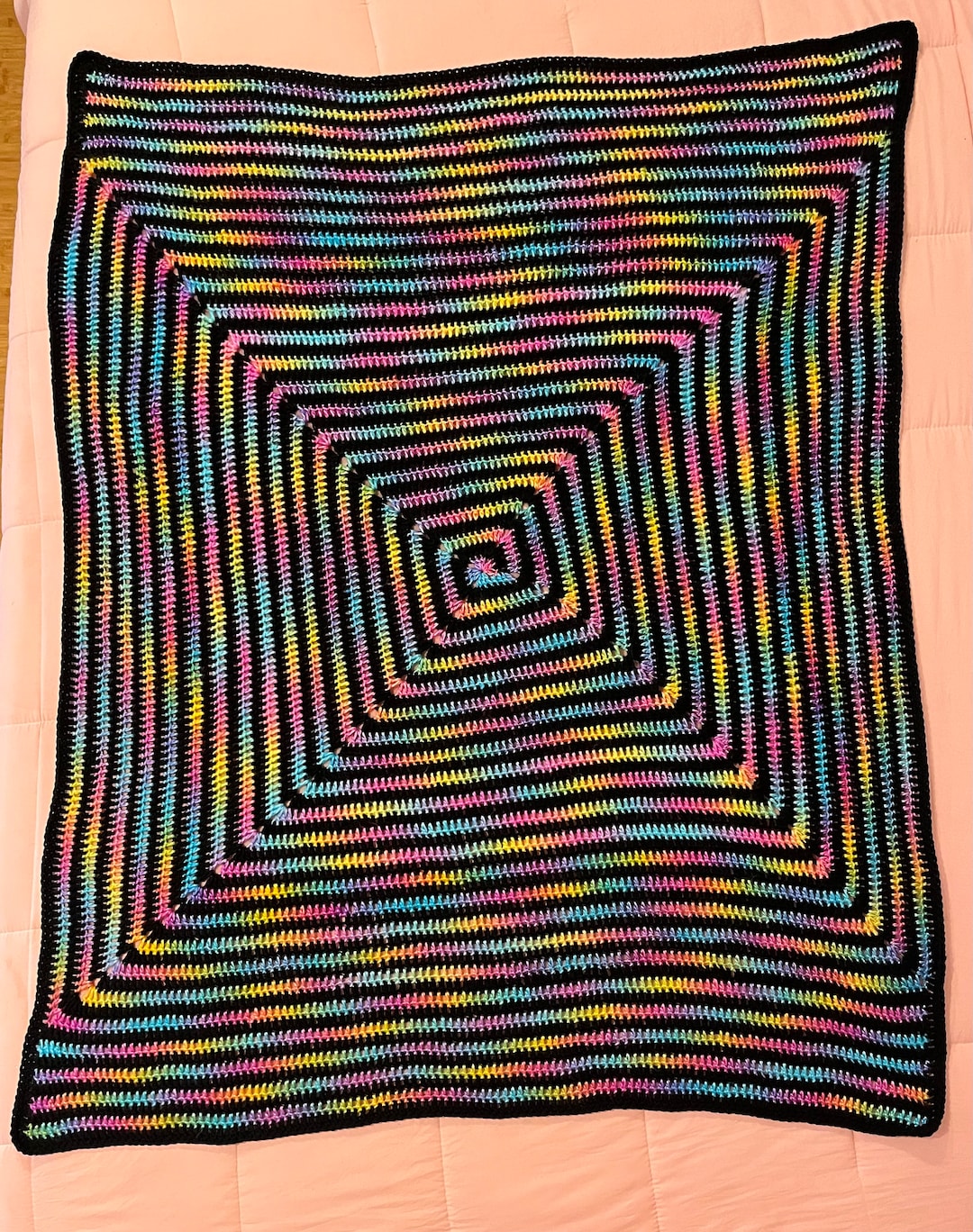 Crochet Black and Rainbow Spiral Throw Blanket - Etsy