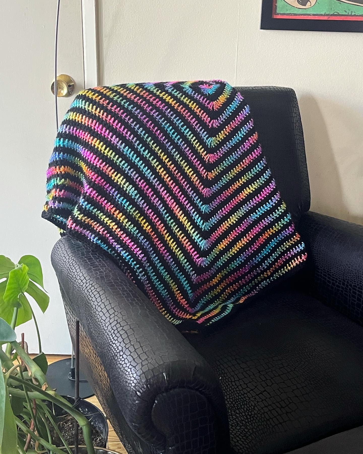 Crochet Black and Rainbow Spiral Throw Blanket - Etsy