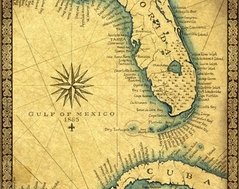Shipwreck Map Of The Gulf Of Mexico Artwork 15 x 19
