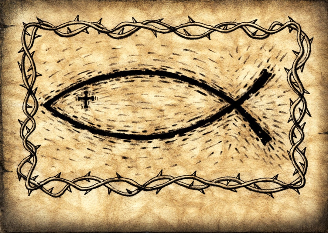 Icthus Christian Fish Art Print 11x15, Christian Art, Wood Cut Style ...