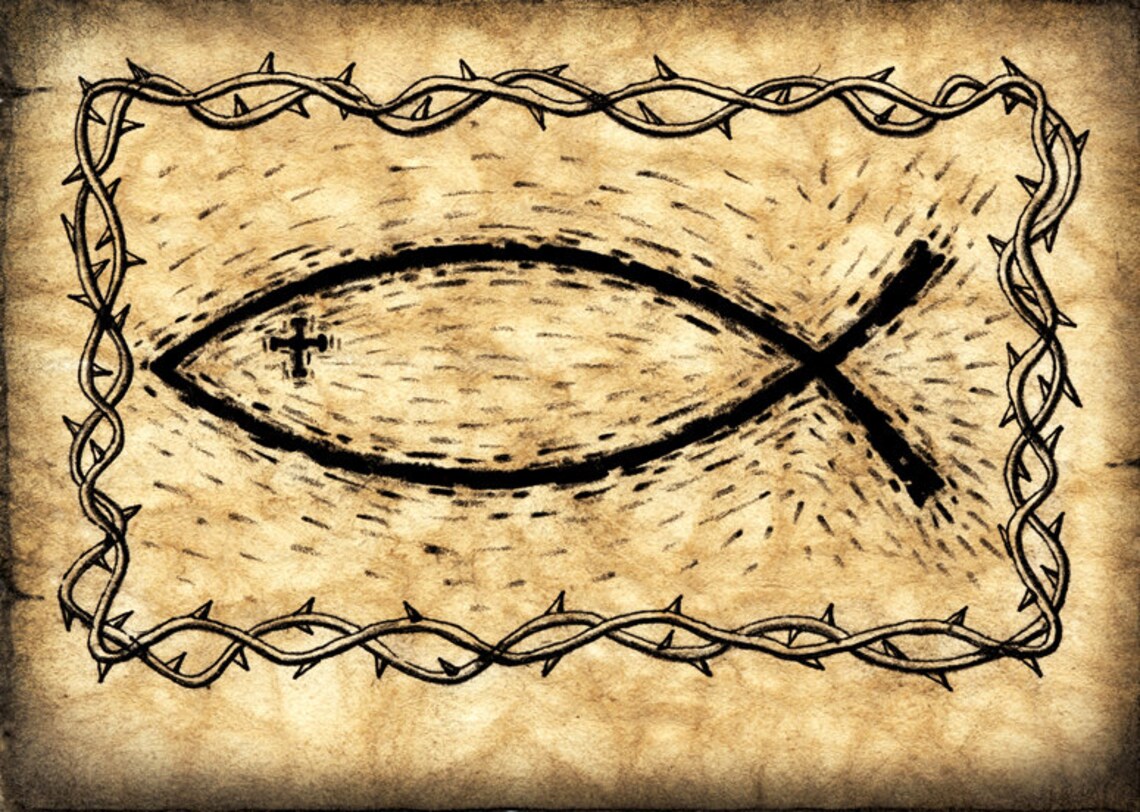 Icthus Christian Fish Art Print 11x15 Christian Art Wood Cut - Etsy