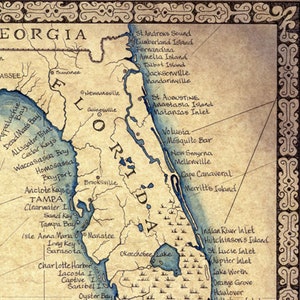 Florida Map Art Print C .1865 11" X 14"+, Hand Drawn Old Florida Map ...