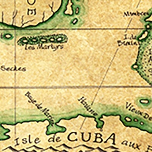 Florida Map Art C. 1702 - French Map of Florida - Cuba - Bahamas ...