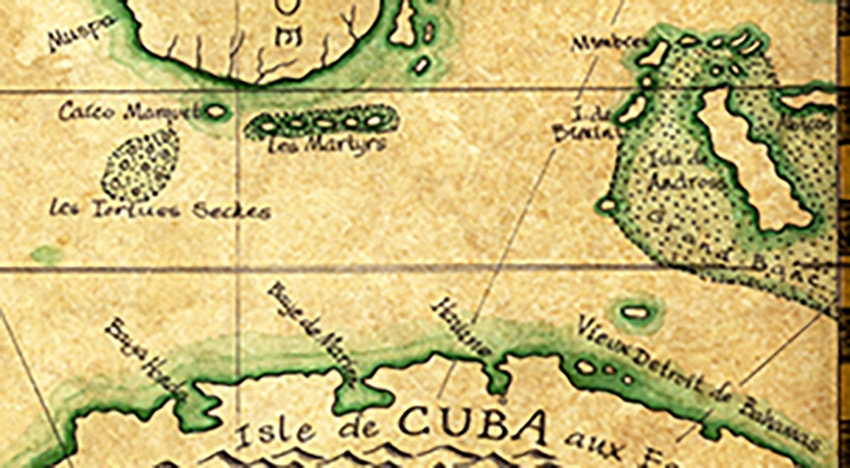 Florida Map Art C. 1702 - French Map of Florida - Cuba - Bahamas ...