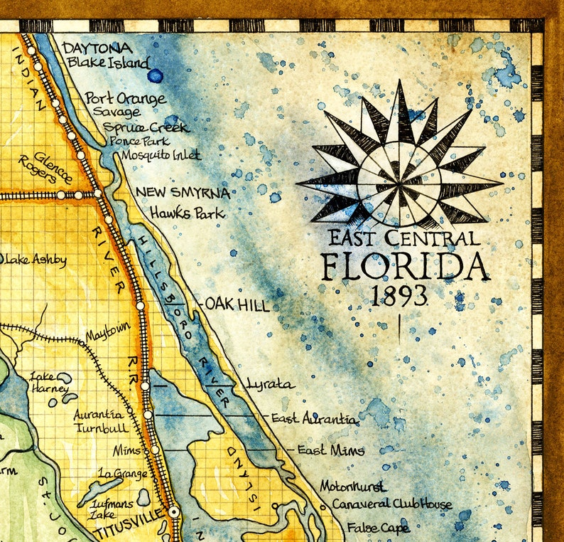Florida Map Art Print C. 1893 | Etsy