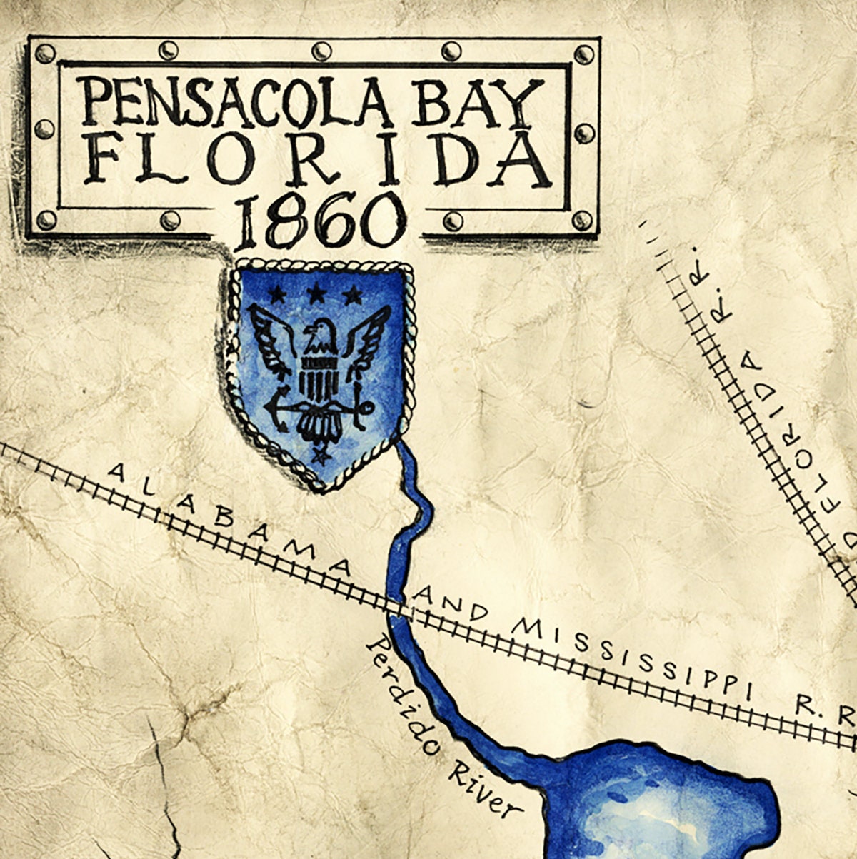 Pensacola Bay Map C. 1860 Pensacola Florida Maps Pensacola | Etsy