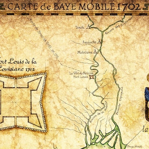 1702 Mobile Bay Map Art 14" X 19 +"- Hand Drawn- Mobile - Mobile Bay ...