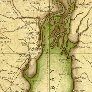 Mobile Bay Map Art C.1927 - 14" X 19 +" + Gulf of Mexico - Mobile Bay ...