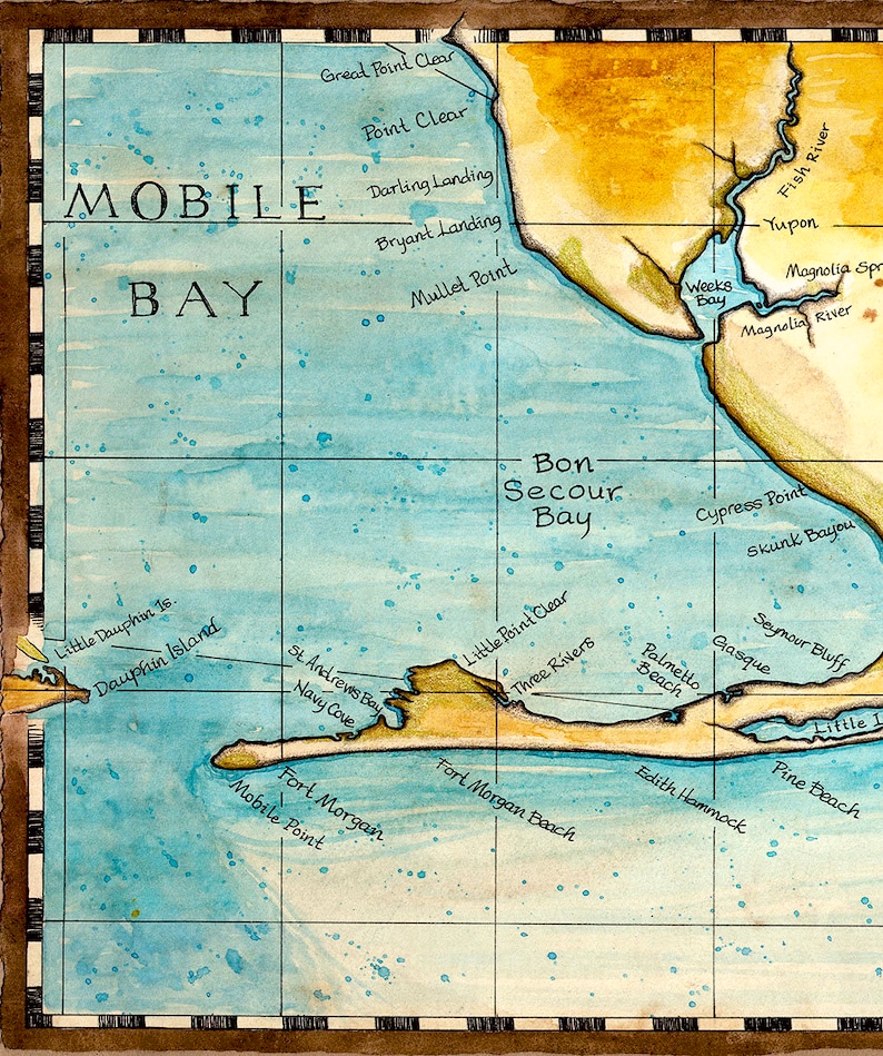 The Alabama Riviera Alabama Coast Map Map Art Hand Drawn | Etsy