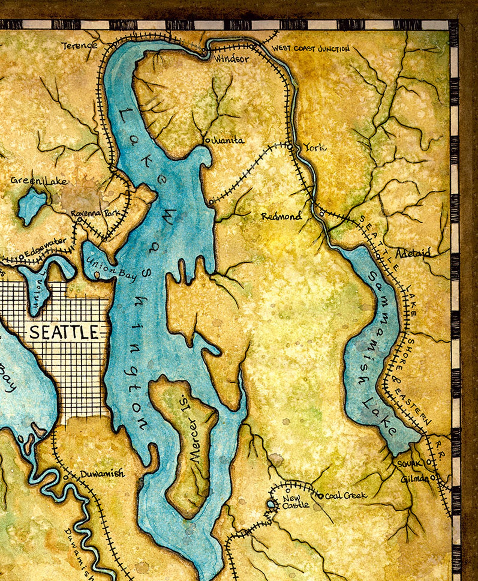 Puget Sound Map Art C1890 Puget Sound Map Seattle Seattle Etsy