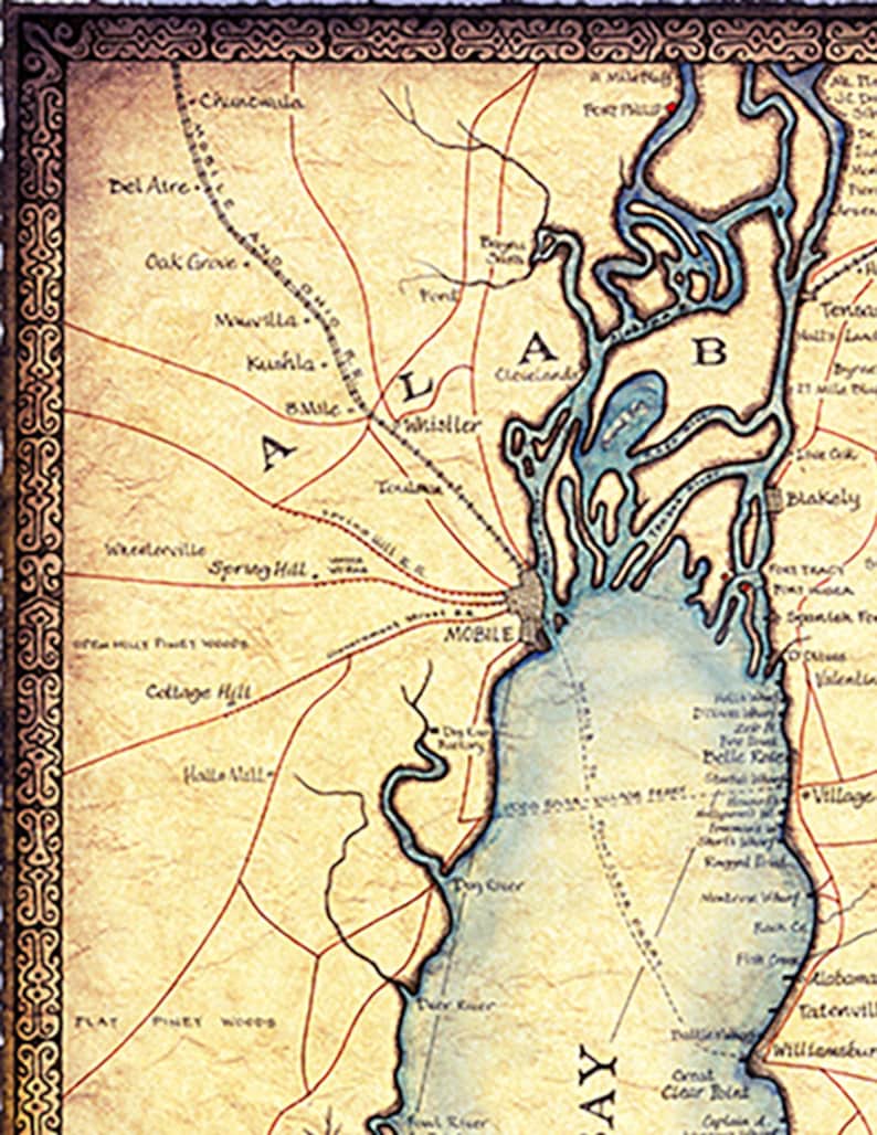 Mobile Bay Map Art C. 1865 14 X 19 Civil War - Etsy