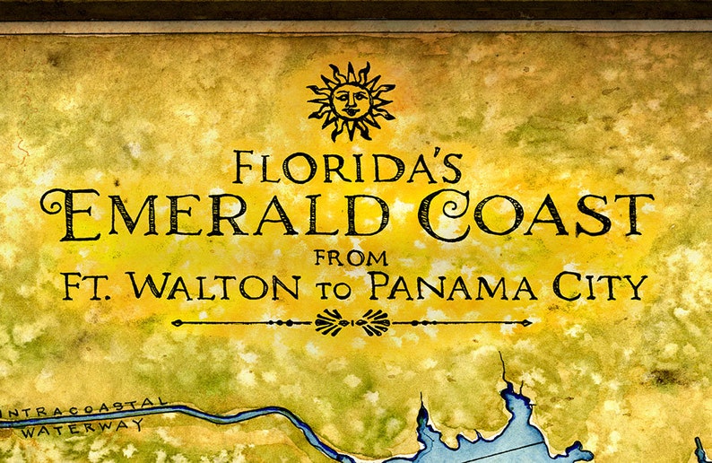 30A Emerald Coast Map Art 12 X 24 30A Florida - Etsy