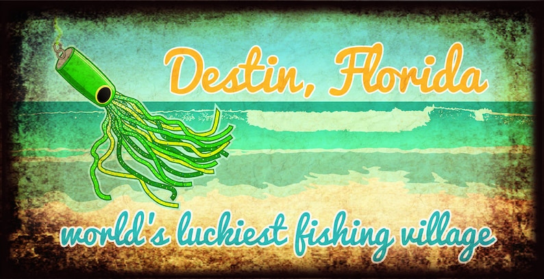 Vintage Destin Florida Sign, Original Artwork Signs, Destin, Florida ...