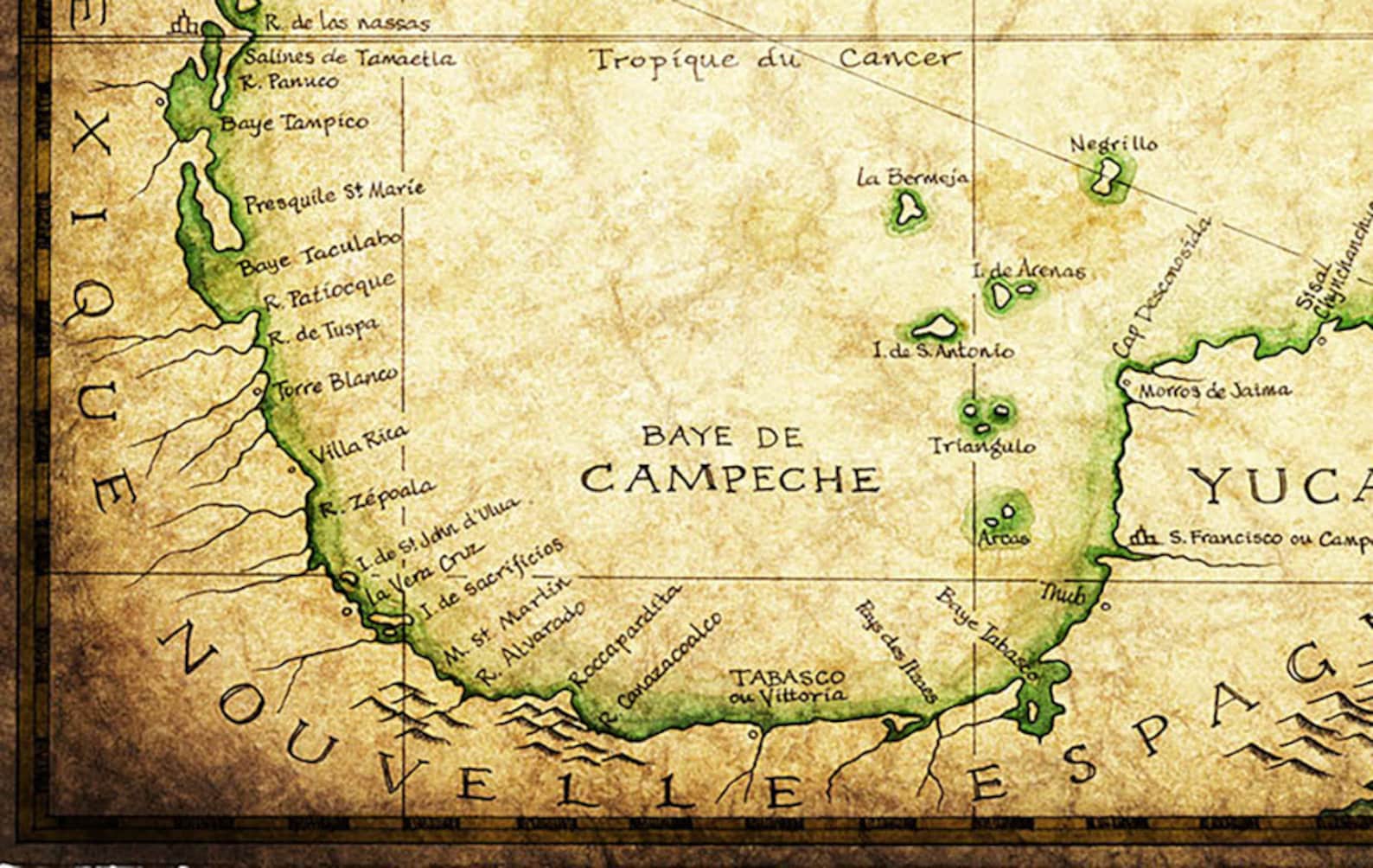 Old Gulf of Mexico Map Art 14 X 19 Map of the - Etsy