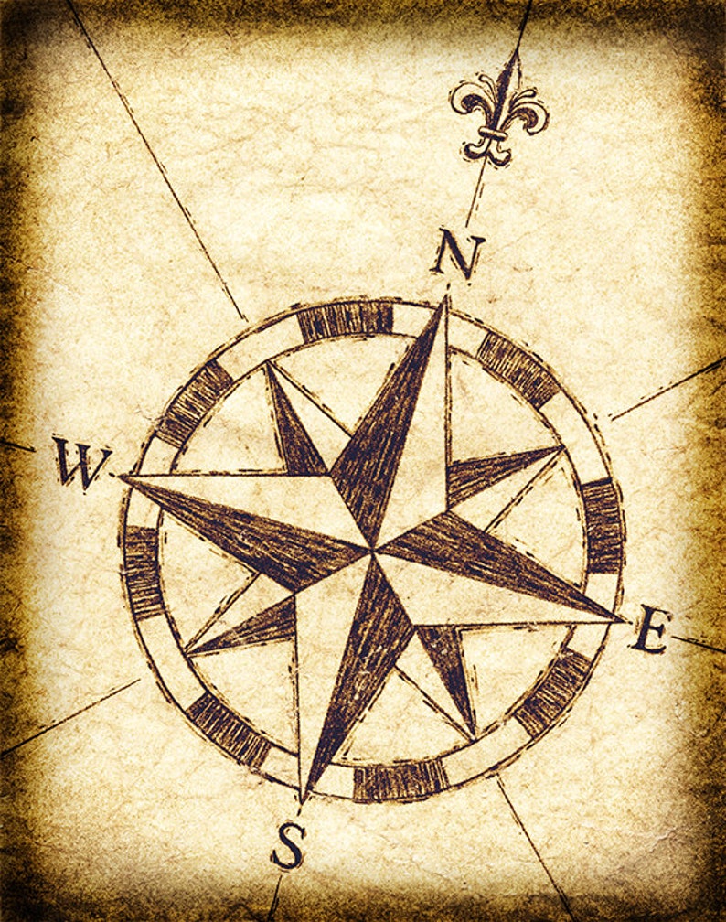 Compass Rose Artwork 11 X 14, Old Maps, Treasure Maps, Compass, Sailing ...
