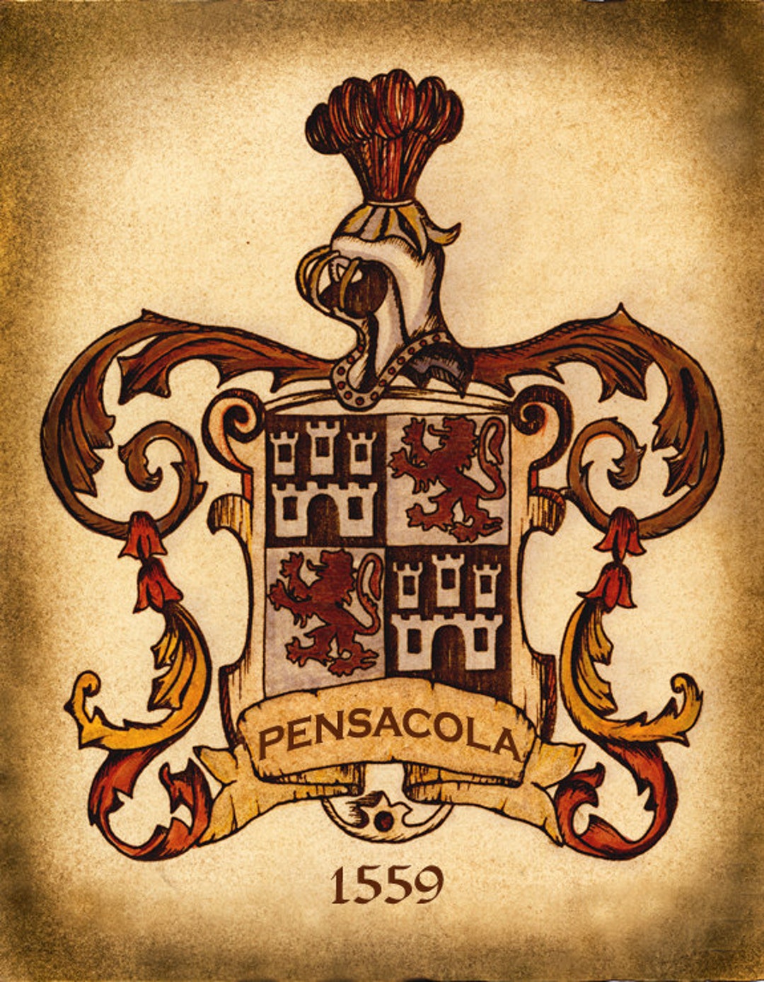 Pensacola Spanish Crest Artwork - Pensacola 1559 - Spain - Spanish Flag ...