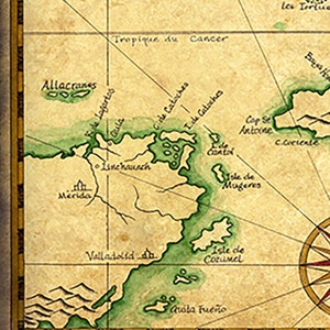 Florida Map Art C. 1702 - French Map of Florida - Cuba - Bahamas ...