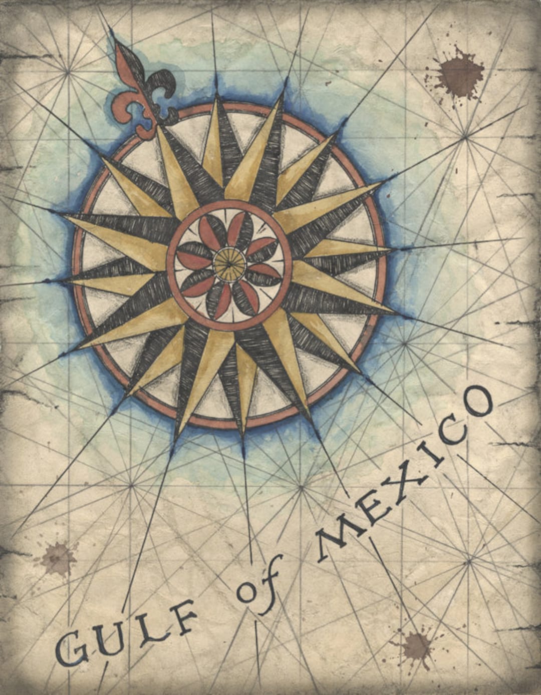 Compass Rose Art Print 8x10+ , Compass Rose - Nautical Art - Old Maps ...