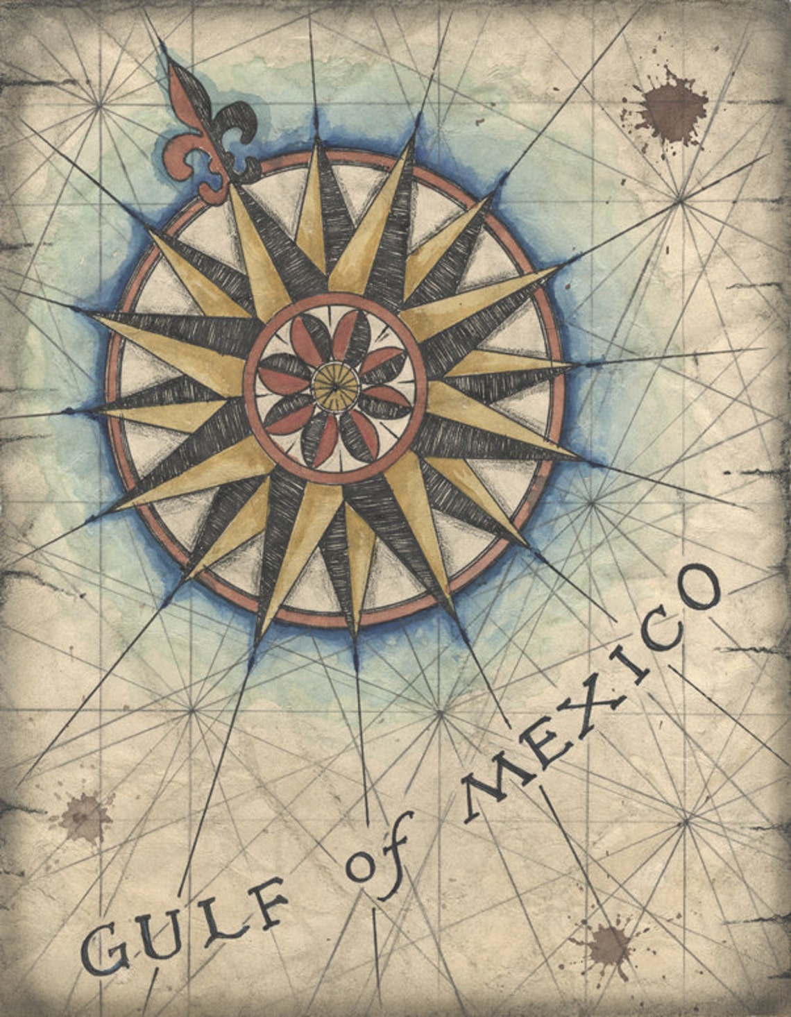 Compass Rose Art Print 8x10 Compass Rose Nautical Art | Etsy