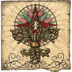 Fleur De Rosa Art Print, Fleur De Lis, Compass Rose, Old Maps, Nautical ...