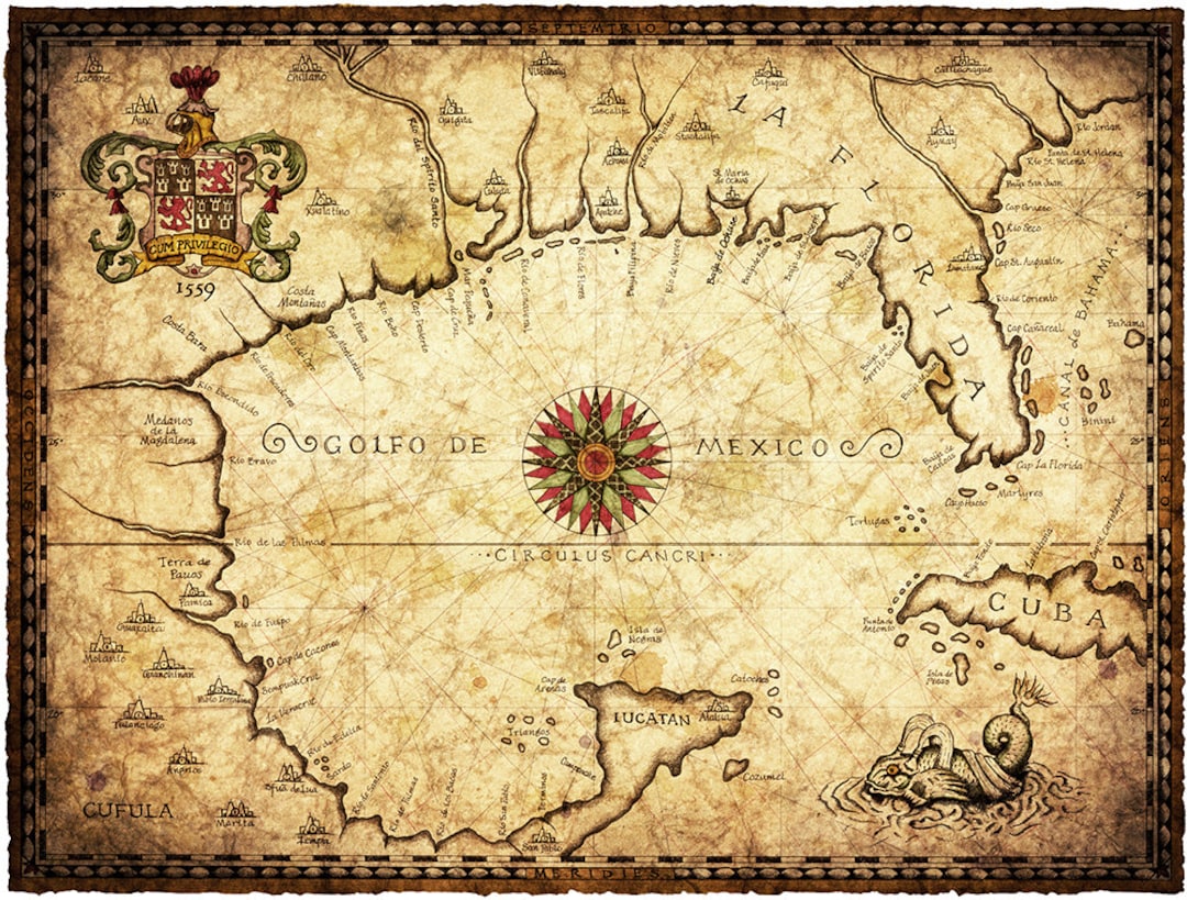 1559 Gulf of Mexico Map Art 14 X 19 +, New World, Discover, Spanish ...