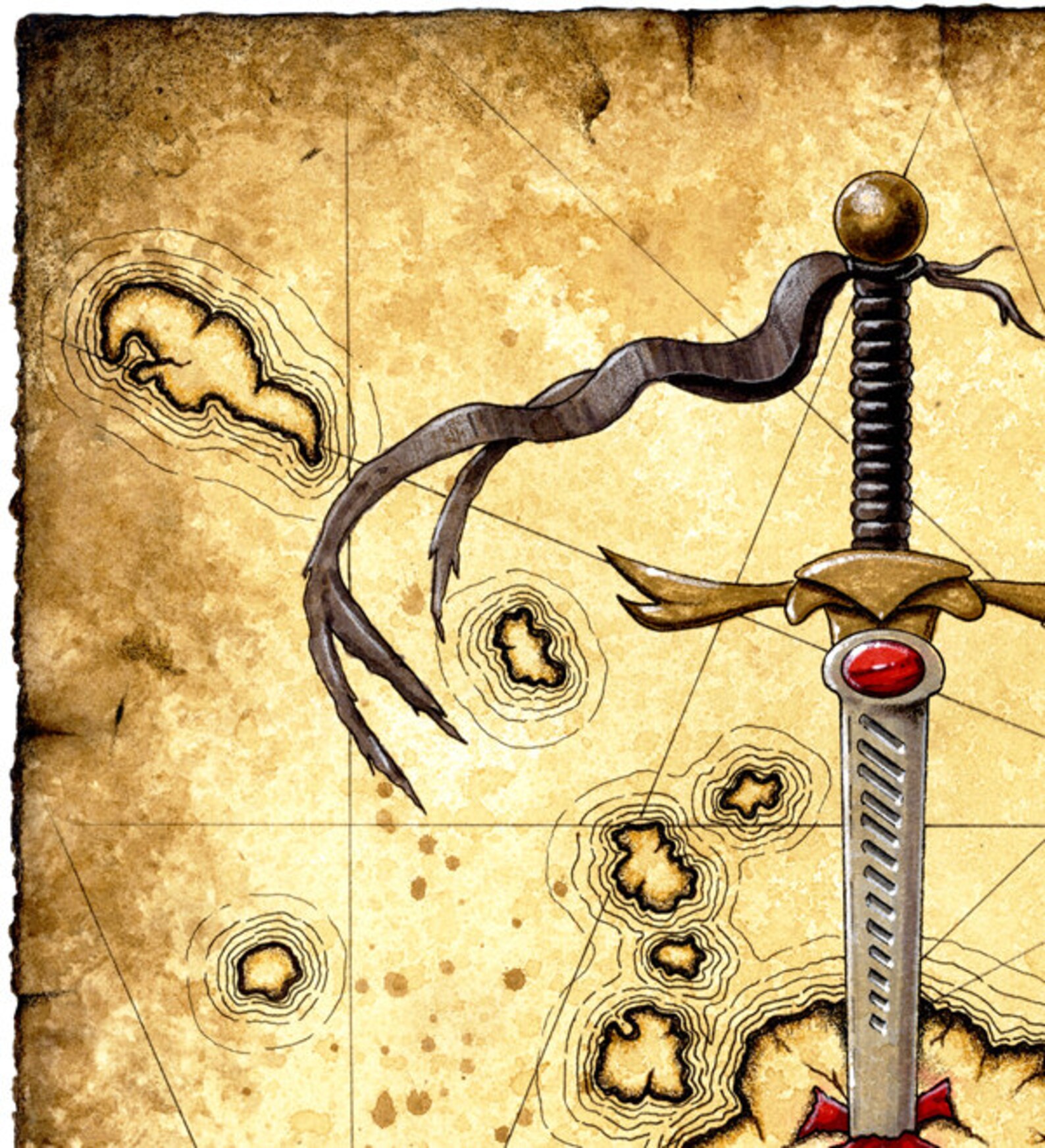 Sword Island Art Print, Swords, Medieval Weapons, Pirate Sword, Compass ...