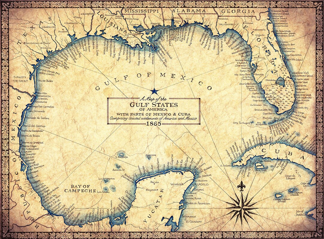 Gulf of Mexico Map Art, C.1865, 14" X 19 +" - Civil War Maps, Old Maps ...