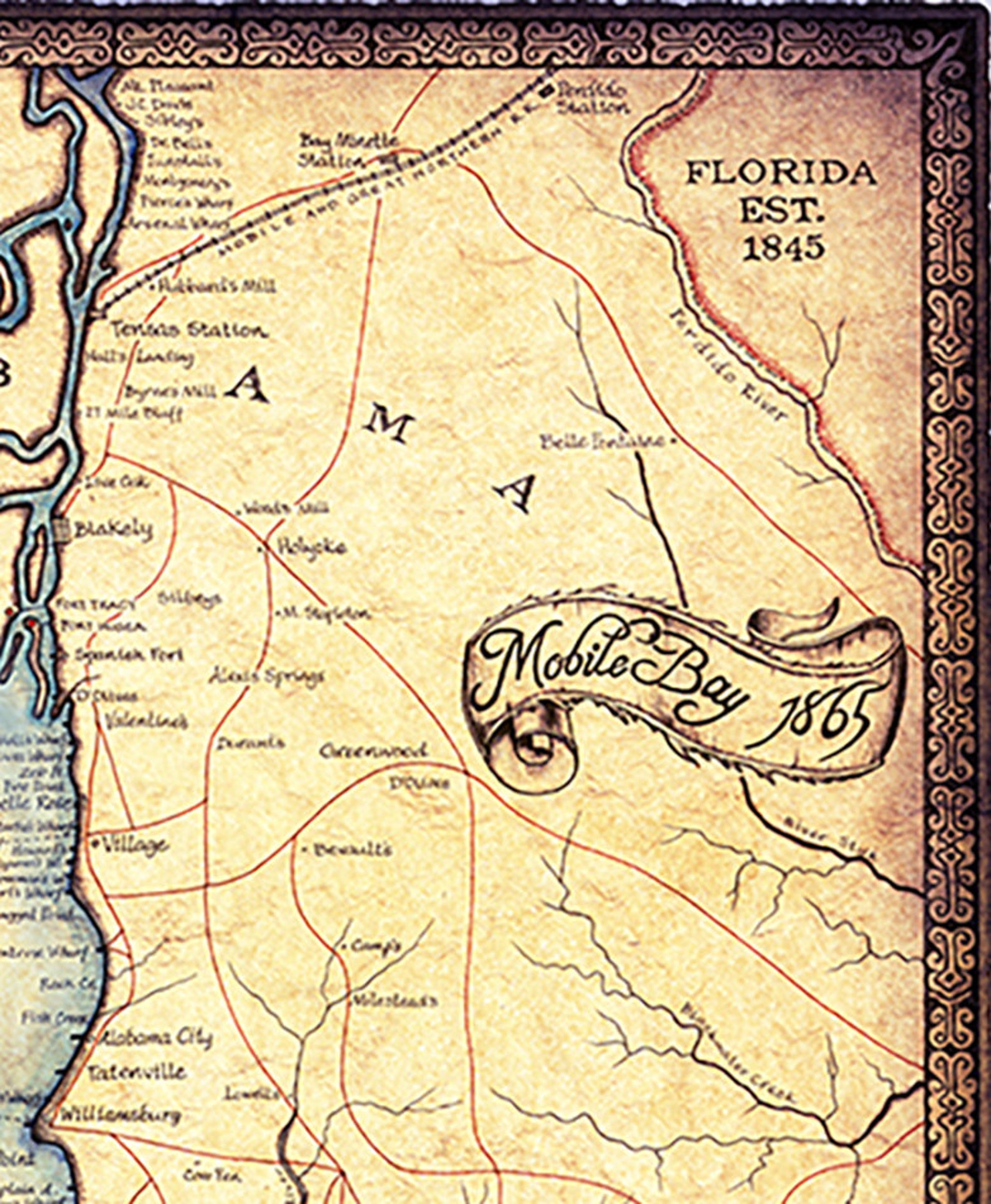 Mobile Bay Map Art C. 1865 14 X 19 Civil War - Etsy