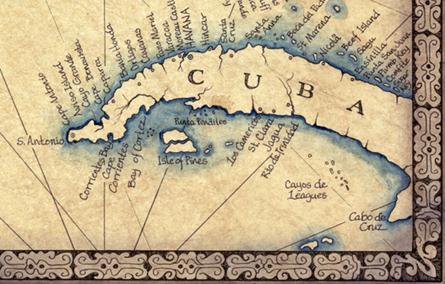 Florida Map Art Print C .1865 11" X 14"+, Hand Drawn Old Florida Map ...