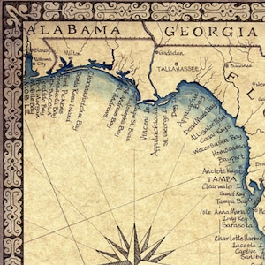 Florida Map Art Print C .1865 11" X 14"+, Hand Drawn Old Florida Map ...