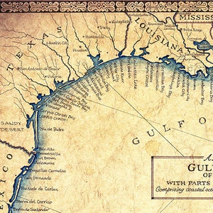 Gulf of Mexico Map Art, C.1865, 14" X 19 +" - Civil War Maps, Old Maps ...