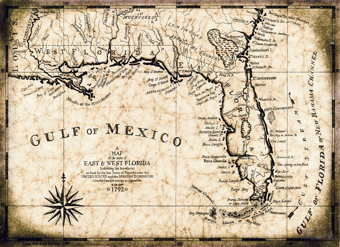 Gulf of Mexico Map C.1792, Hand Drawn Map 11" X 15"+- Florida Maps, Old ...