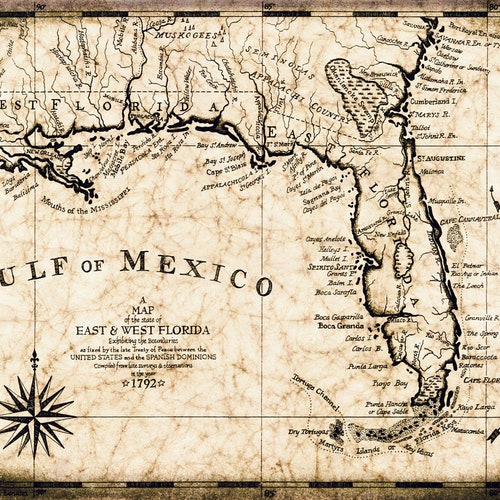 Florida Map Art Print C .1865 11 X 14 Hand Drawn - Etsy