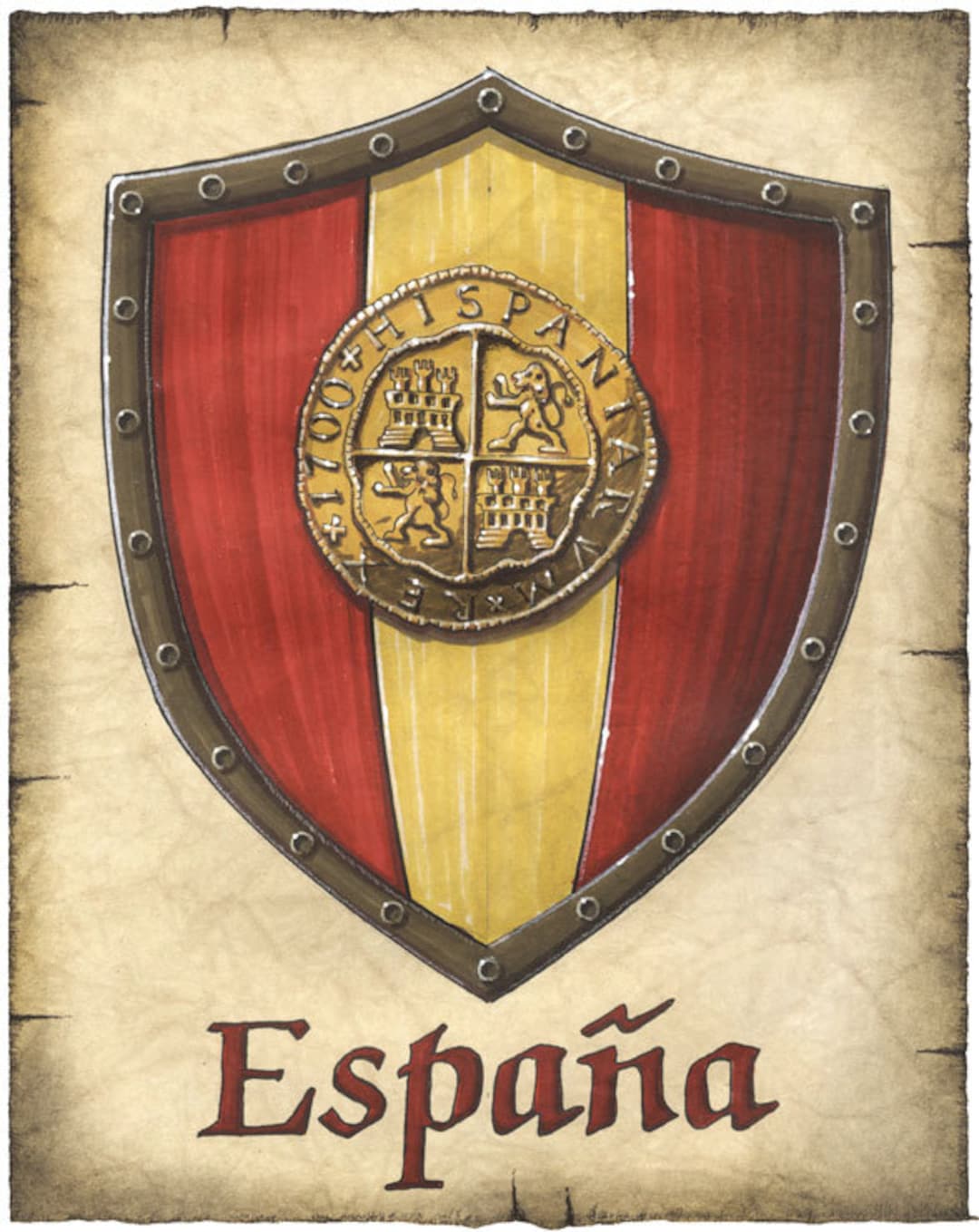 Espana - Spanish Crest Artwork - Spain - Heraldic Shield - Coat of Arms ...