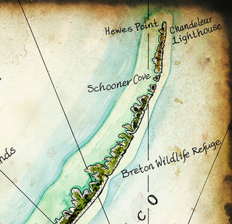 Chandeleur Island Map Art 11 X 14 Louisiana Coast - Etsy