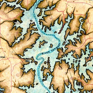 Lake Martin Map Art C. 1930 - Hand Drawn Artwork - 11" X 14" and up ...