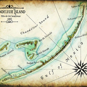 Chandeleur Island Map Art; 11 X 14 +; Louisiana Coast; Mississipi Coast ...