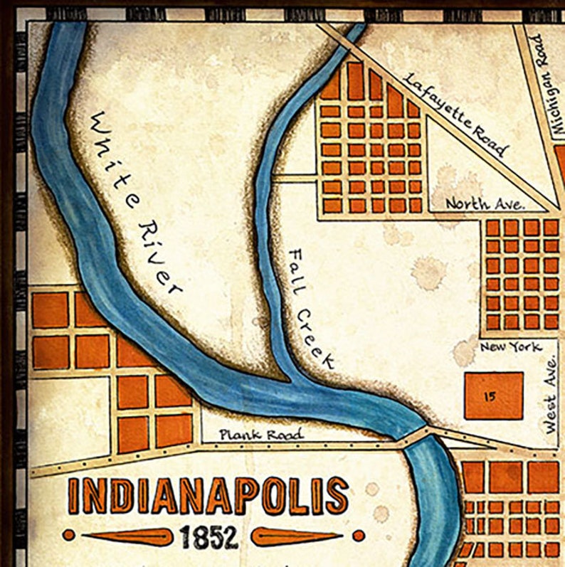 Indianapolis Map Art C.1852 Indianapolis Old Style Map Hand - Etsy